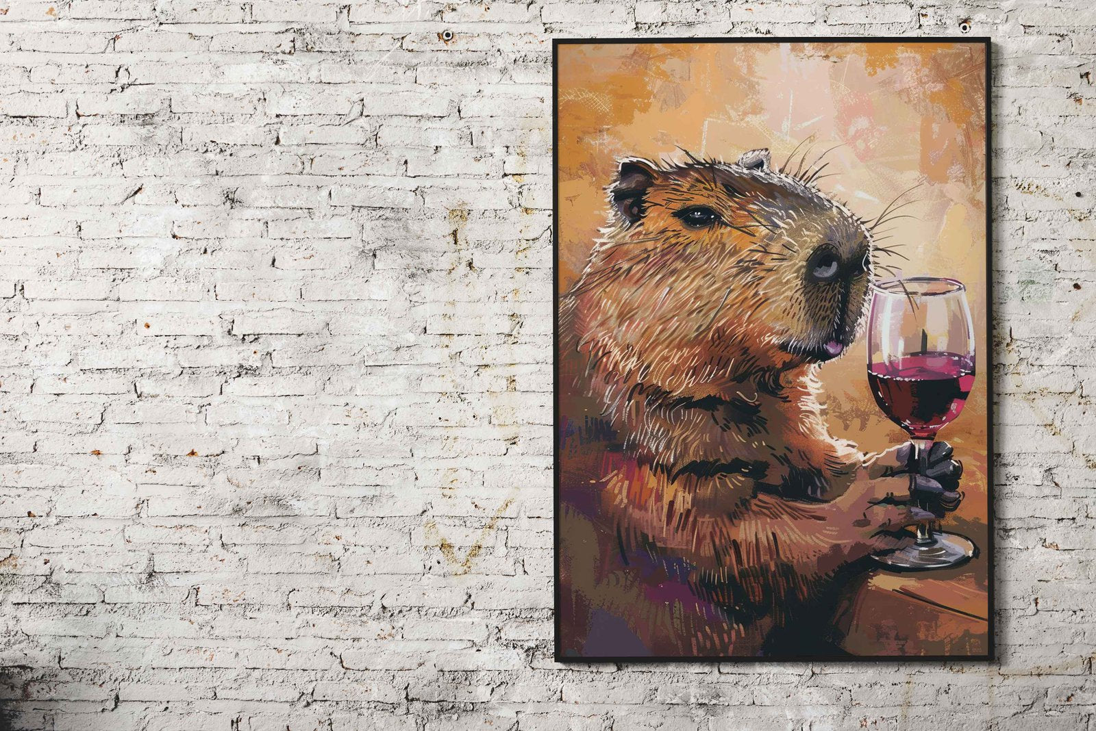 Capybara Drinking Wine Poster | Asian Style Wall Art - Multiple Sizes ...