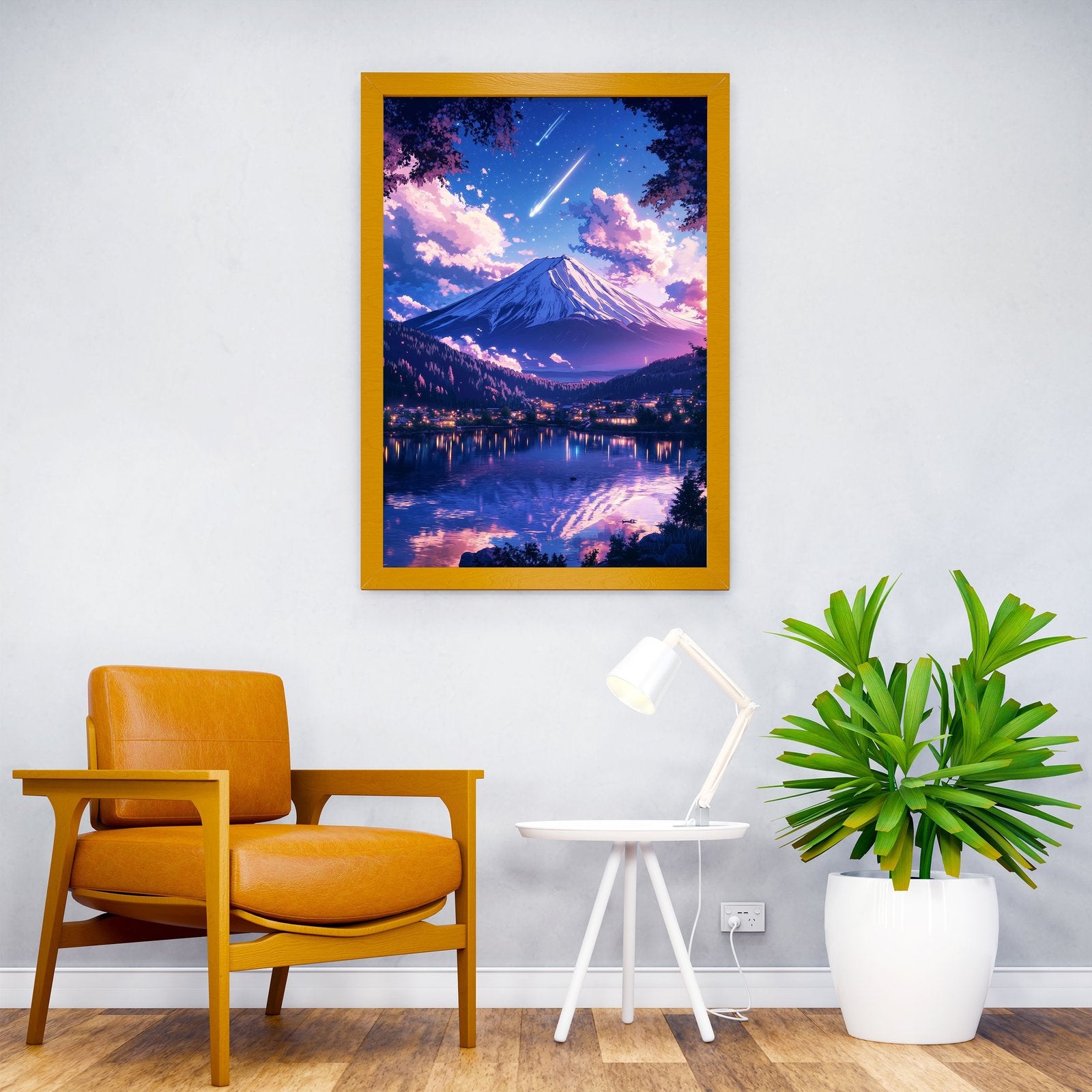 Fuji Mountain Stars Scene Poster | Asian Style Wall Art - Multiple ...