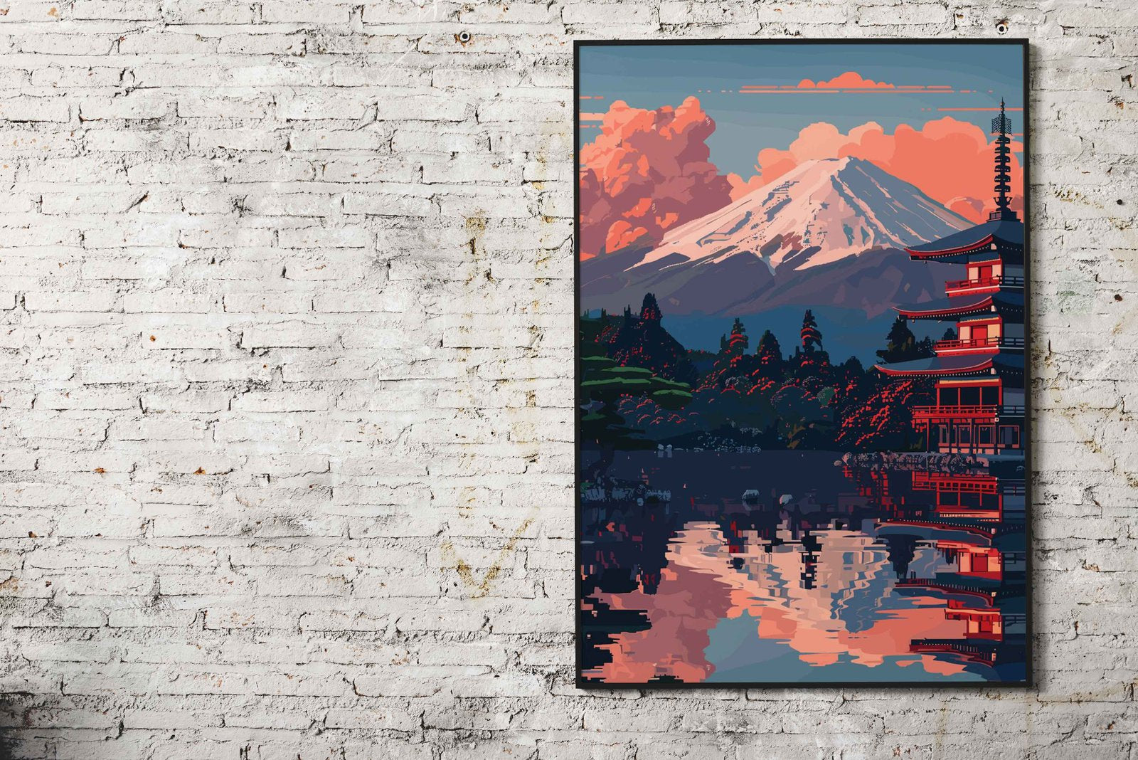 Japan Fuji Pixel Art | Asian Style Wall Art - Multiple Sizes Available ...