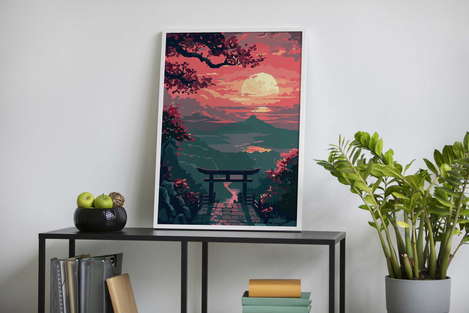 Japanese Sunset Landscape Pixel Art | Asian Style Wall Art - Multiple ...