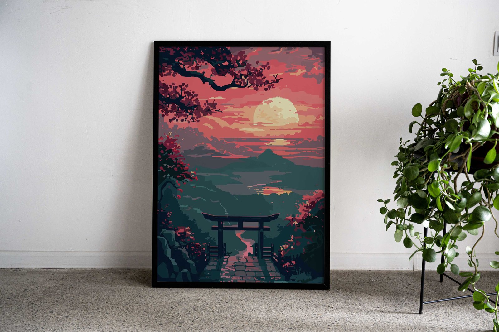 Japanese Sunset Landscape Pixel Art | Asian Style Wall Art - Multiple ...